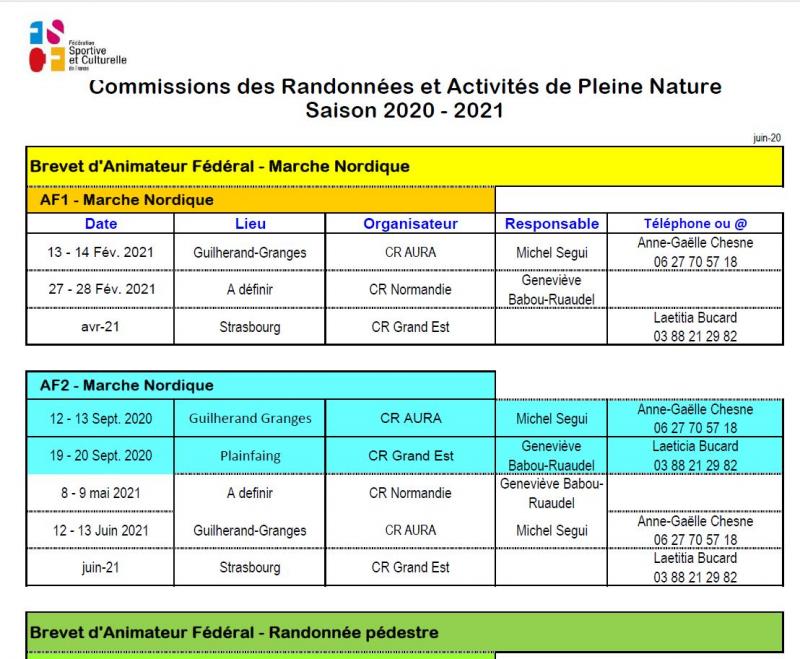 Calendrier de Formation saison 2020-2021 : Activités de pleine nature ...